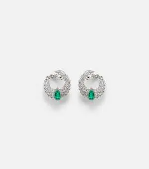 Yeprem Reign Supreme 18kt White Gold Diamond And Emerald Hoop Earrings - Silver