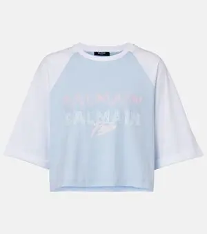 Balmain Logo Cropped Cotton Jersey T-shirt - Blue