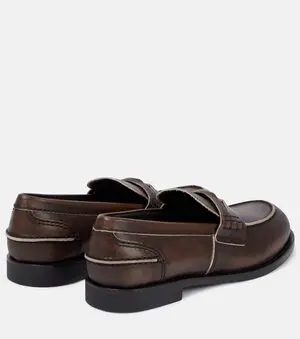 Miu Miu Embellished Leather Loafers - Brown