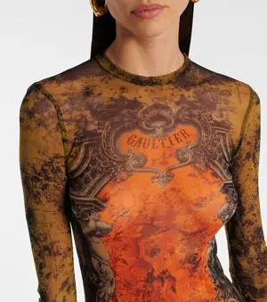 JEAN PAUL GAULTIER Printed Mesh Maxi Dress
