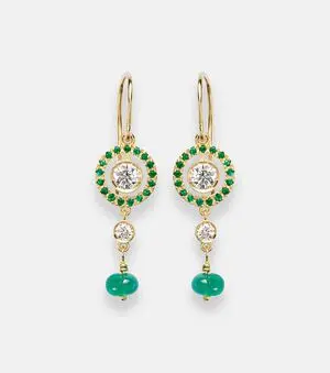 Ileana Makri 18kt Yellow Drop Earrings With Diamonds, Emeralds And Onyx - Gold