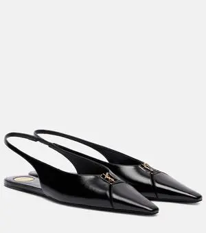 Saint Laurent Babylone Leather Slingback Flats - Black