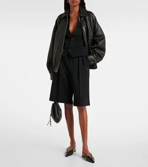 Saint Laurent Babylone Leather Slingback Flats - Black