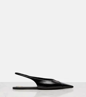 Saint Laurent Babylone Leather Slingback Flats - Black