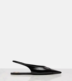 Saint Laurent Babylone Leather Slingback Flats - Black
