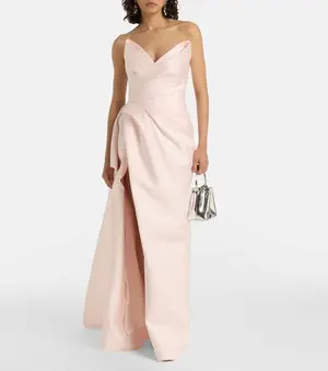 Monique Lhuillier Draped Strapless Mikado Gown - Pink