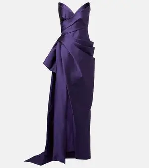 Monique Lhuillier Draped Strapless Mikado Gown - Purple