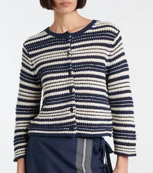 Vince Open-knit Striped Cotton Cardigan