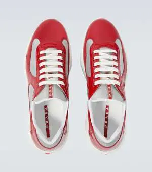 Prada America's Cup Leather-trimmed Sneakers - Red