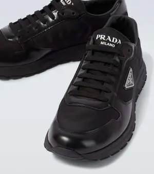 Prada Logo Leather-trimmed Sneakers - Black