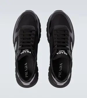 Prada Logo Leather-trimmed Sneakers - Black
