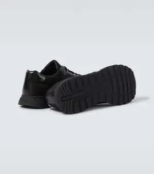 Prada Logo Leather-trimmed Sneakers - Black