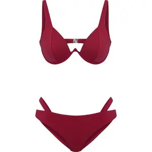 JENDUE Cleo Asymmetric Bikini Cherry