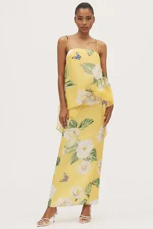 LEO LIN Floral Print Silk Maxi Skirt