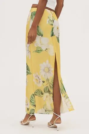 LEO LIN Floral Print Silk Maxi Skirt