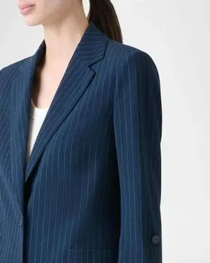 Akris Pinstripe Wool Crepe Jacket - Navy