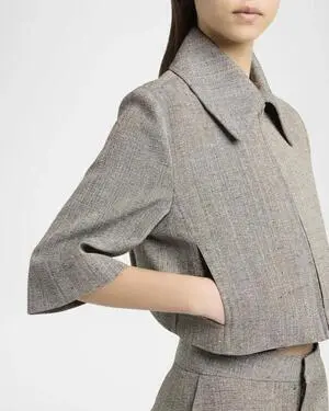 Bottega Veneta Knotted Mélange Cropped Jacket - Brownmulti