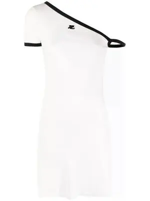 COURREGES Logo-patch Asymmetric Cotton Minidress - White