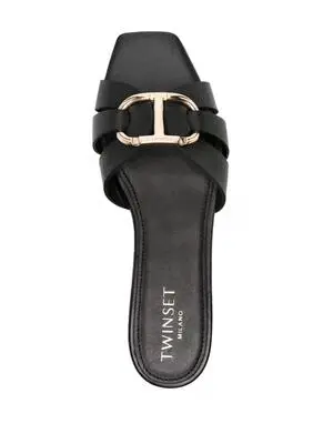 TWINSET Oval T-plaque Leather Slides