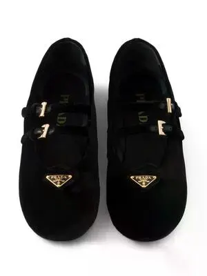 Prada Velvet Finish Ballet Flats With Buckle Fastening Straps - Black