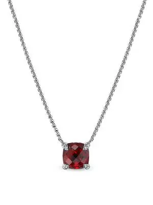 David Yurman Sterling Silver Petite Chatelaine Rhodolite Garnet And Diamond Necklace - Red