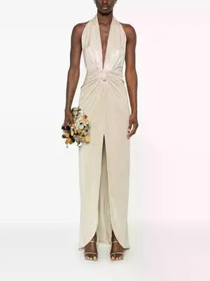 NISSA Backless Lamé Maxi Dress - Neutrals
