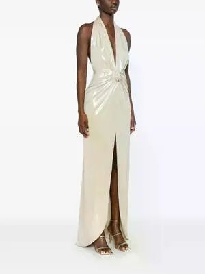 NISSA Backless Lamé Maxi Dress - Neutrals