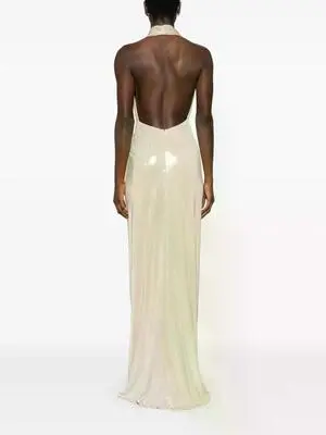 NISSA Backless Lamé Maxi Dress - Neutrals