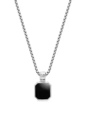 NIALAYA JEWELRY Square Onyx Pendant Chain Necklace - Silver