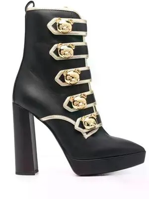 Moschino Teddy Bear Button-detail High Heel Leather Boots