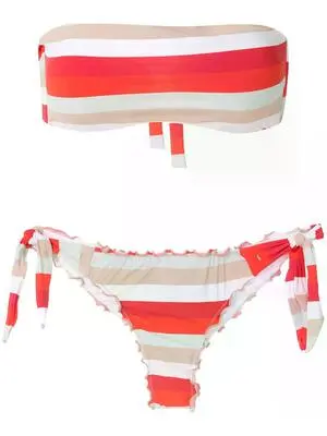 AMIR SLAMA Frufru Striped Bandeau Bikini Set