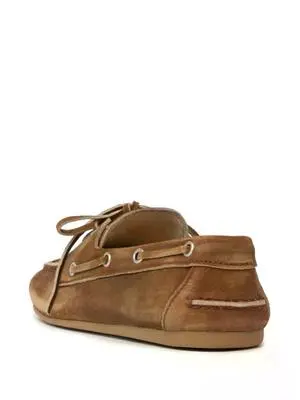 Miu Miu Logo-embossed Suede Loafers - Brown