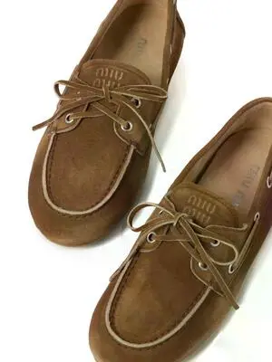 Miu Miu Logo-embossed Suede Loafers - Brown