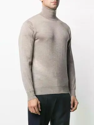 CRUCIANI Silk-cashmere Blend Roll-neck Jumper - Brown