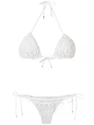 AMIR SLAMA Beaded Embroidery Bikini Set - White