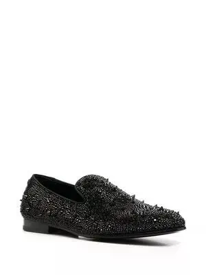 Philipp Plein Crystal Embellished Suede Calf Leather Moccasins
