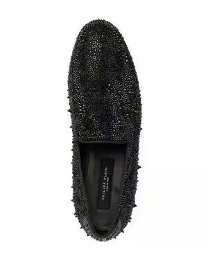 Philipp Plein Crystal Embellished Suede Calf Leather Moccasins