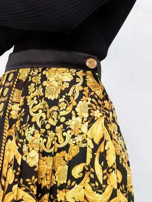 Versace Barocco Print Pleated Silk Skirt