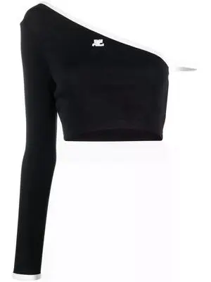 COURREGES One-shoulder Knit Crop Top - Black