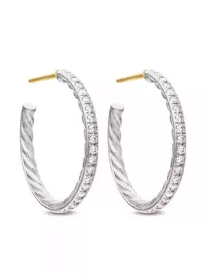David Yurman Sterling Pavé Diamond Hoop Earrings - Silver