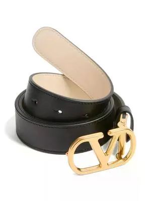 Valentino Garavani Vlogo Signature Leather Belt - Black