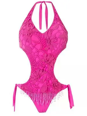 AMIR SLAMA Embroidered Cut-out One-piece - Pink