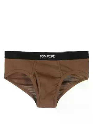 TOM FORD Logo-waistband Stretch-cotton Briefs - Brown