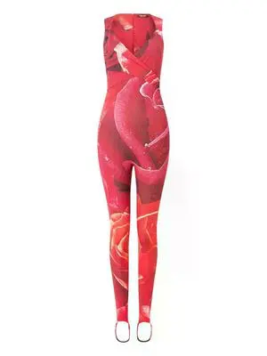 Roberto Cavalli Rose-print Stirrup Jumpsuit - Red