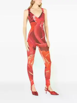 Roberto Cavalli Rose-print Stirrup Jumpsuit