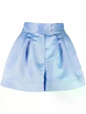 STYLAND Satin Tailored Pleated High-waist Shorts - Blue