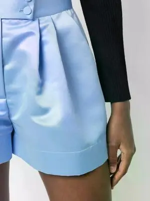 STYLAND Satin Tailored Pleated High-waist Shorts - Blue