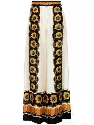 La DoubleJ Daisy Chain Silk Palazzo Pants - Orange