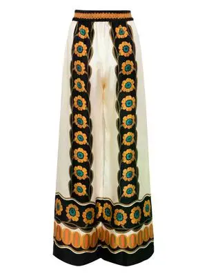 La DoubleJ Daisy Chain Silk Palazzo Pants - Orange
