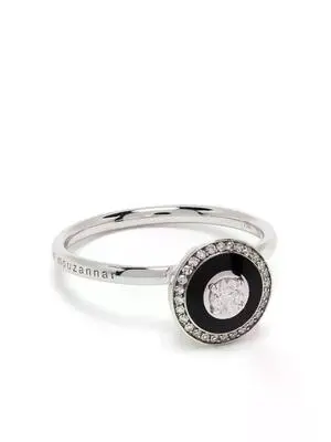 SELIM MOUZANNAR 18kt White Gold Mina Diamond And Enamel Ring - Silver